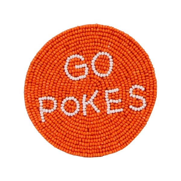 DD Oklahoma State GO POKES Beaded Button – Silver Accents