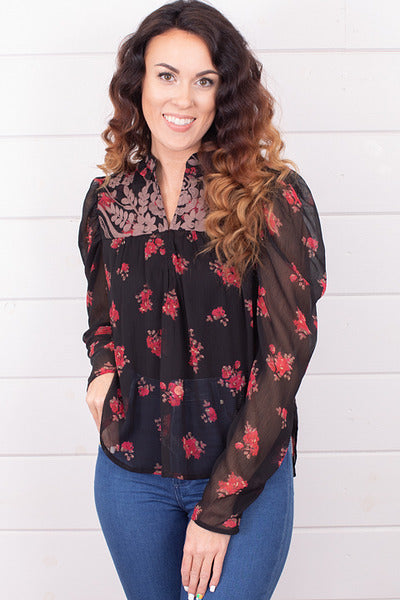 FREE PEOPLE Embroidered PATRICIA Top – Silver Accents