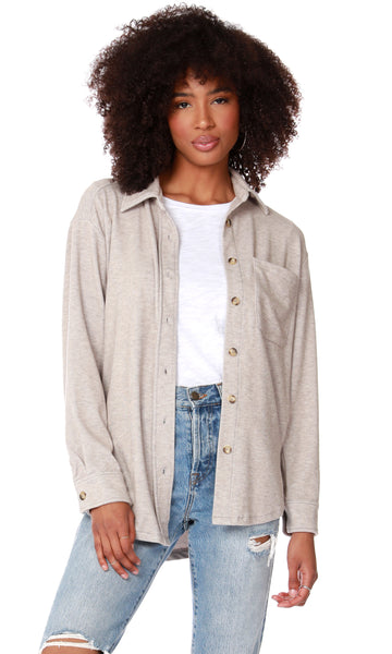 BOBI Cozy HeatherKnit OBLIVION Shacket Top – Silver Accents