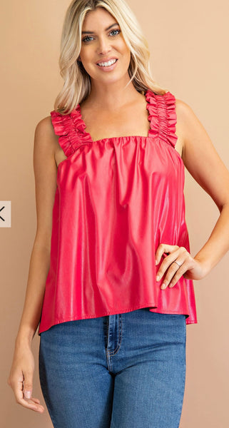 *Faux Leather GABRIEL RuffleStrap Top – Silver Accents