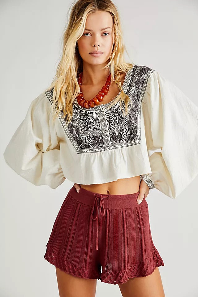 FREE PEOPLE Embroidered IGGIE Top – Silver Accents