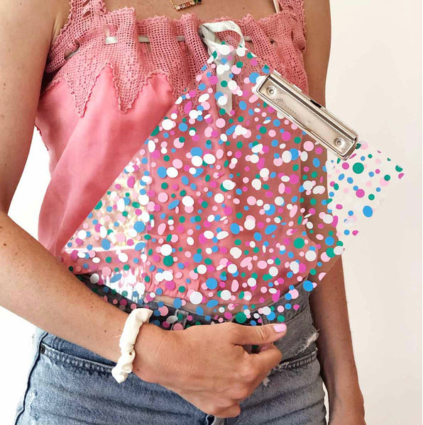 PACKED PARTY Covered In Confetti ClipBoard – Silver Accents