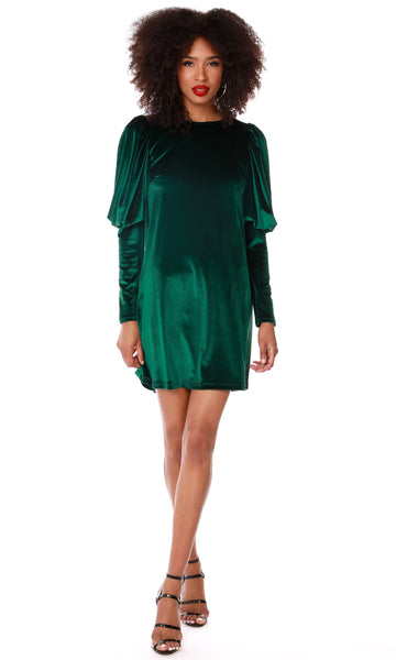 BOBI BLACK Velvet MERCY LanternSleeve Dress – Silver Accents